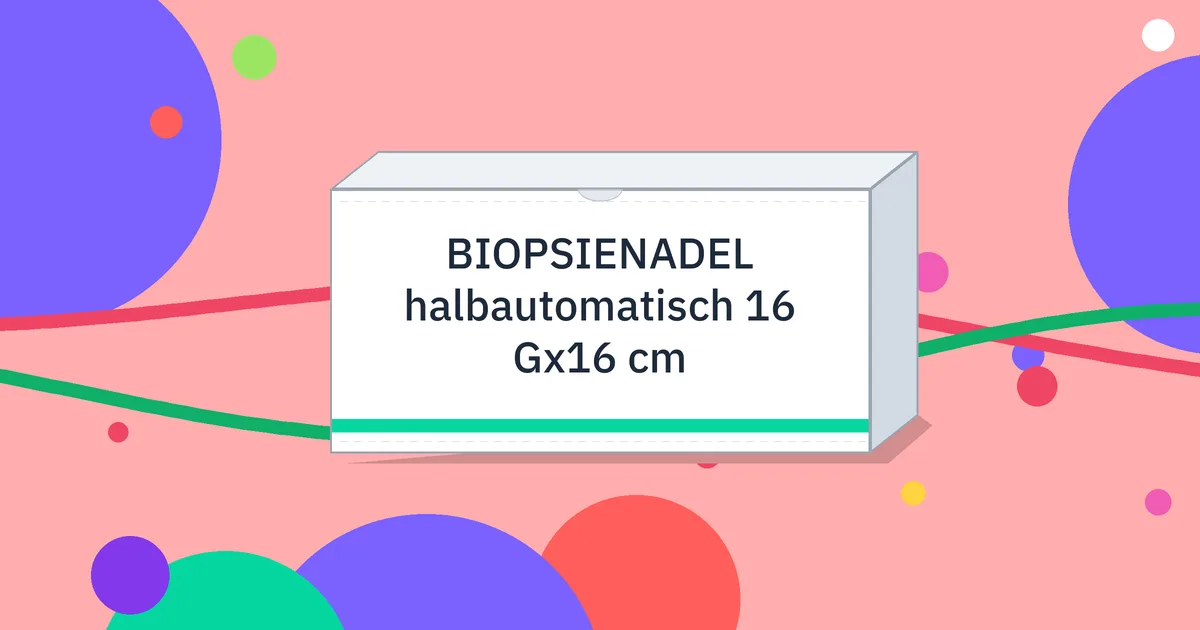 Symbolbild: Packung mit der Aufschrift BIOPSIENADEL halbautomatisch 16 Gx16 cm (PZN 19529938) – Verfügbarkeit und Bezug in Apotheken in Frankfurt am Main