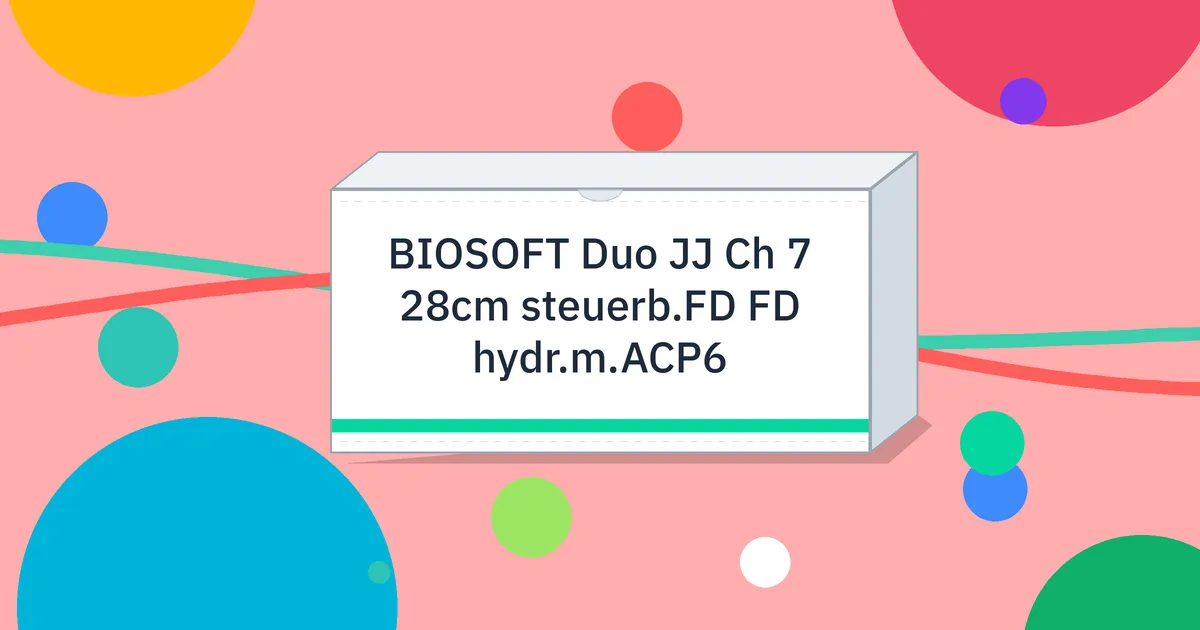 Symbolbild: Packung mit der Aufschrift BIOSOFT Duo JJ Ch 7 28cm steuerb.FD FD hydr.m.ACP6 (PZN 17510225) – Verfügbarkeit und Bezug in Apotheken in Frankfurt am Main