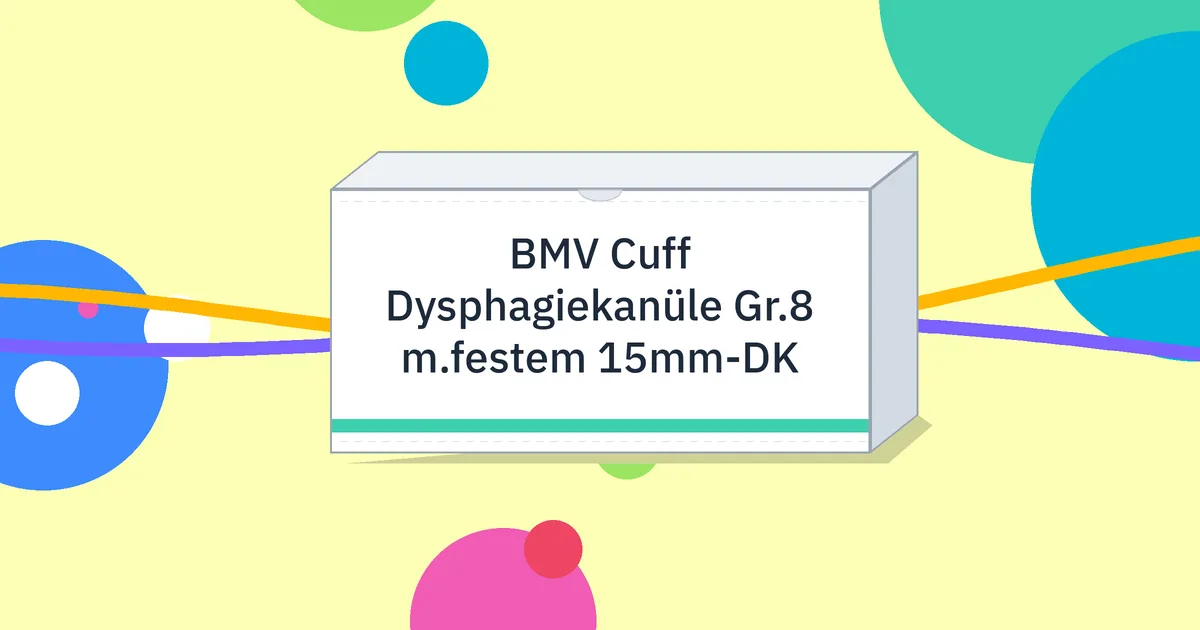 Symbolbild: Packung mit der Aufschrift BMV Cuff Dysphagiekanüle Gr.8 m.festem 15mm-DK (PZN 18848446) – Verfügbarkeit und Bezug in Apotheken in Frankfurt am Main