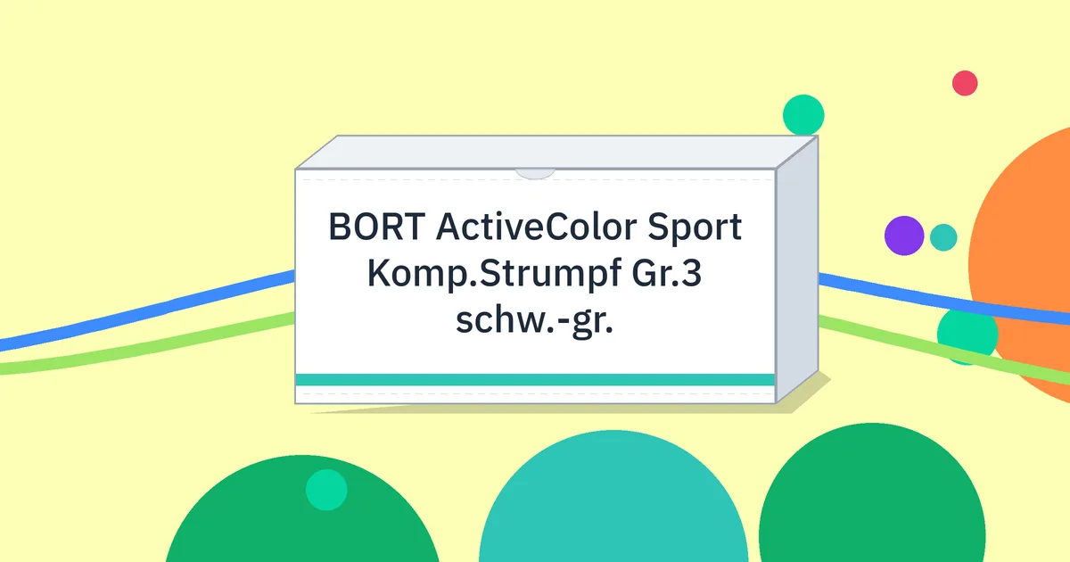 Symbolbild: Packung mit der Aufschrift BORT ActiveColor Sport Komp.Strumpf Gr.3 schw.-gr. (PZN 12574232) – Verfügbarkeit und Bezug in Apotheken in Frankfurt am Main