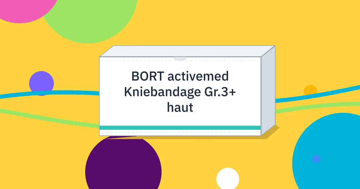 Symbolbild: Packung mit der Aufschrift BORT activemed Kniebandage Gr.3+ haut (PZN 16842971) – Verfügbarkeit und Bezug in Apotheken in Frankfurt am Main
