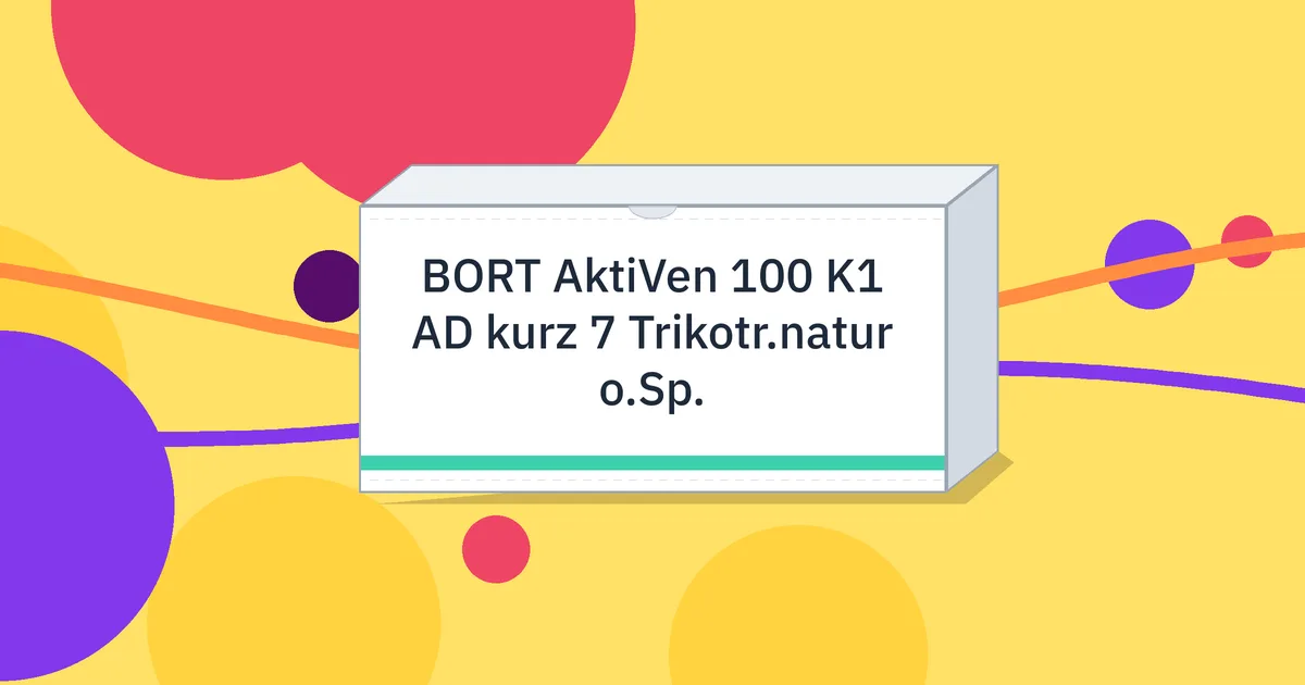 Symbolbild: Packung mit der Aufschrift BORT AktiVen 100 K1 AD kurz 7 Trikotr.natur o.Sp. (PZN 13726098) – Verfügbarkeit und Bezug in Apotheken in Frankfurt am Main