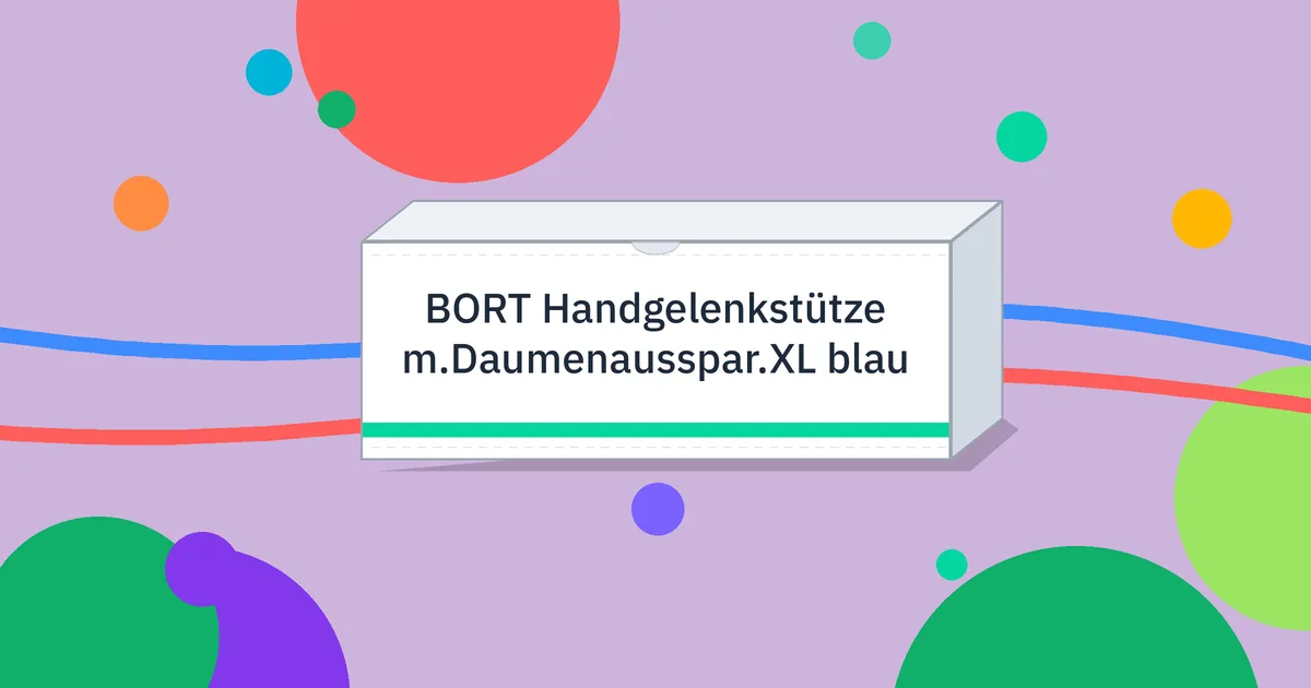 Symbolbild: Packung mit der Aufschrift BORT Handgelenkstütze m.Daumenausspar.XL blau (PZN 04547161) – Verfügbarkeit und Bezug in Apotheken in Frankfurt am Main