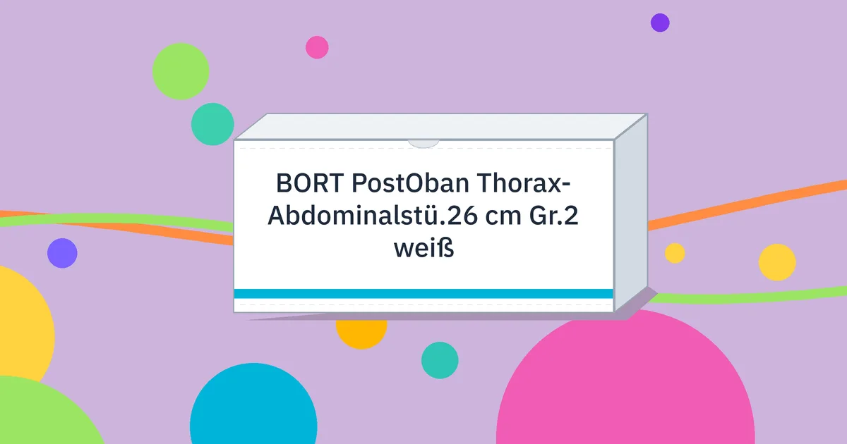 Symbolbild: Packung mit der Aufschrift BORT PostOban Thorax-Abdominalstü.26 cm Gr.2 weiß (PZN 02771658) – Verfügbarkeit und Bezug in Apotheken in Frankfurt am Main