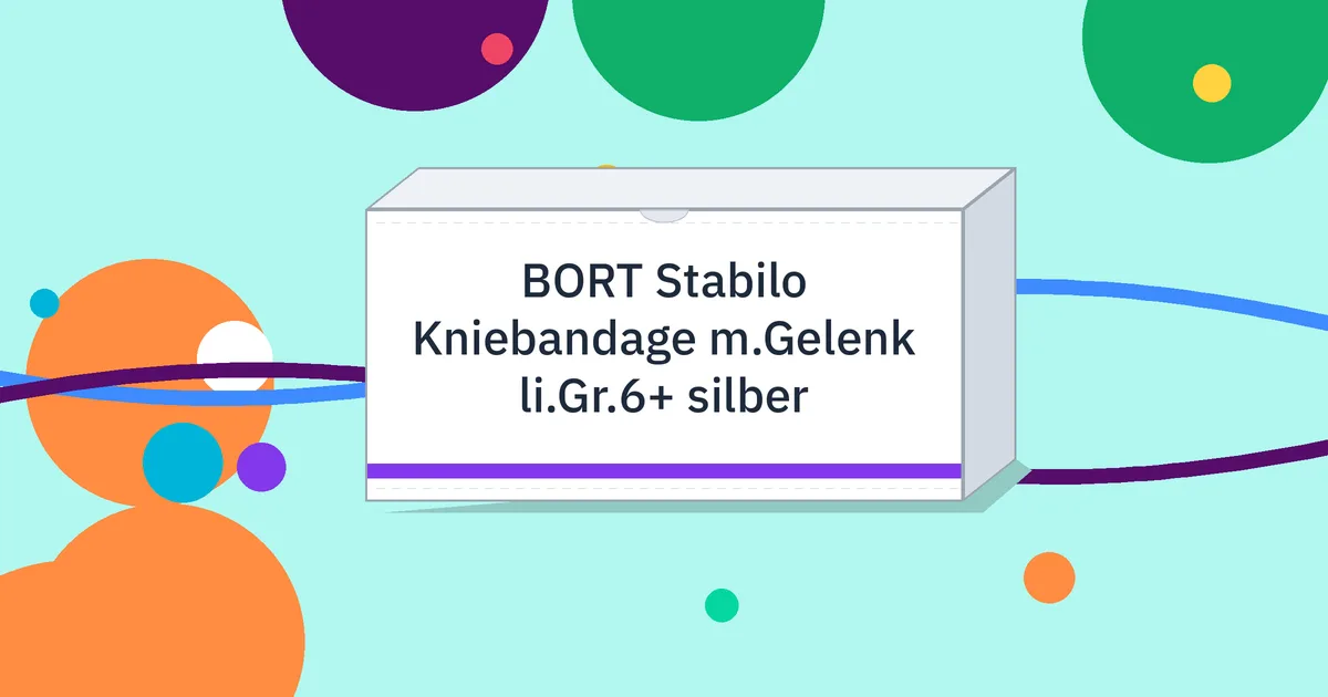 Symbolbild: Packung mit der Aufschrift BORT Stabilo Kniebandage m.Gelenk li.Gr.6+ silber (PZN 16845998) – Verfügbarkeit und Bezug in Apotheken in Frankfurt am Main