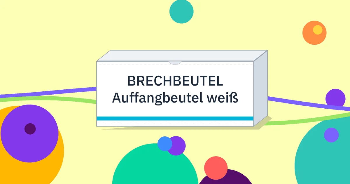 Symbolbild: Packung mit der Aufschrift BRECHBEUTEL Auffangbeutel weiß (PZN 12392152) – Verfügbarkeit und Bezug in Apotheken in Frankfurt am Main