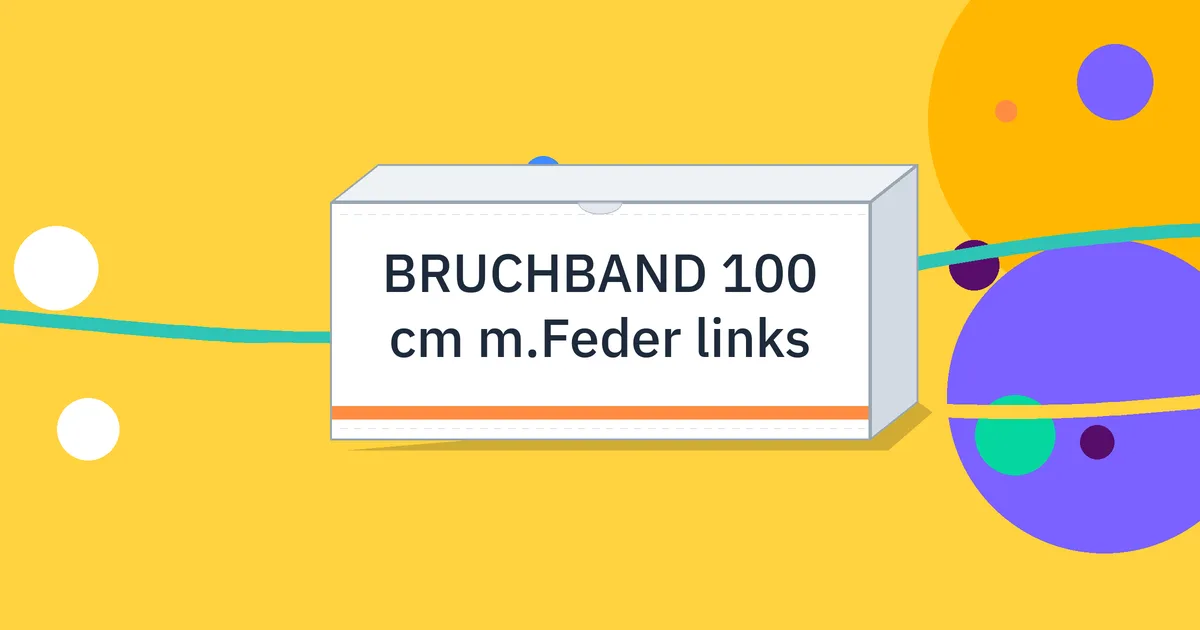 Symbolbild: Packung mit der Aufschrift BRUCHBAND 100 cm m.Feder links (PZN 01725314) – Verfügbarkeit und Bezug in Apotheken in Frankfurt am Main