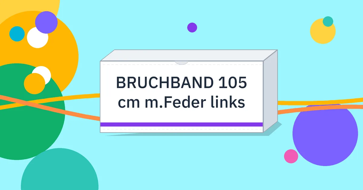 Symbolbild: Packung mit der Aufschrift BRUCHBAND 105 cm m.Feder links (PZN 01725320) – Verfügbarkeit und Bezug in Apotheken in Frankfurt am Main