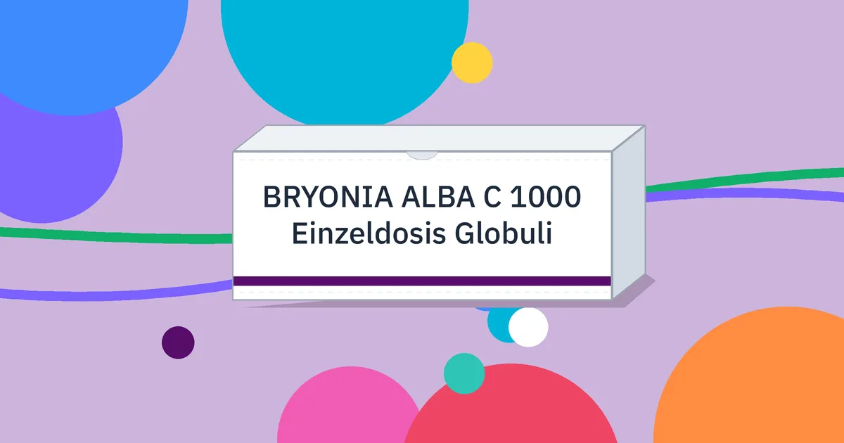 Symbolbild: Packung mit der Aufschrift BRYONIA ALBA C 1000 Einzeldosis Globuli (PZN 03033098) – Verfügbarkeit und Bezug in Apotheken in Frankfurt am Main