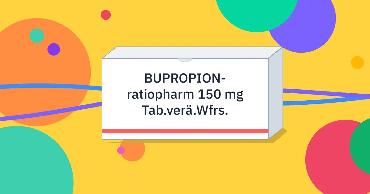 Symbolbild: Packung mit der Aufschrift BUPROPION-ratiopharm 150 mg Tab.verä.Wfrs. (PZN 19918350) – Verfügbarkeit und Bezug in Apotheken in Frankfurt am Main