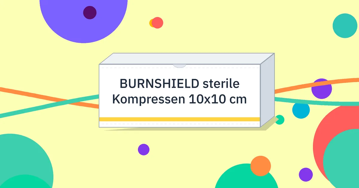 Symbolbild: Packung mit der Aufschrift BURNSHIELD sterile Kompressen 10x10 cm (PZN 05948821) – Verfügbarkeit und Bezug in Apotheken in Frankfurt am Main