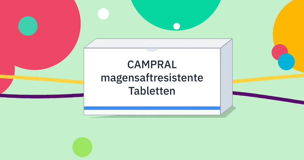 Symbolbild: Packung mit der Aufschrift CAMPRAL magensaftresistente Tabletten (PZN 01125169) – Verfügbarkeit und Bezug in Apotheken in Frankfurt am Main