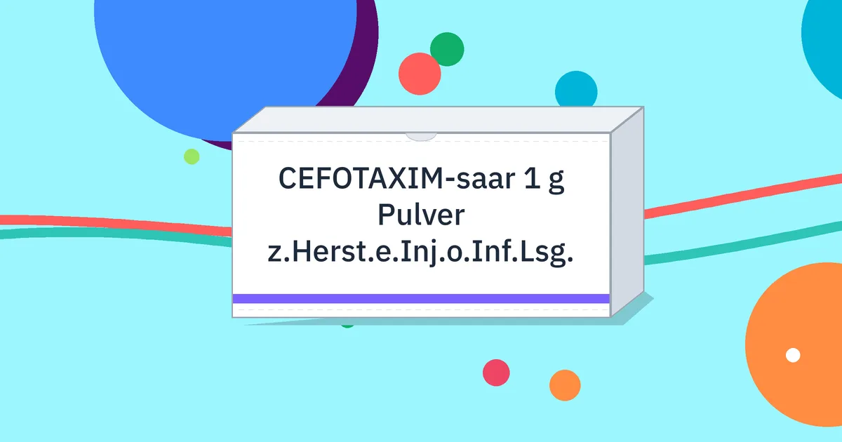 Symbolbild: Packung mit der Aufschrift CEFOTAXIM-saar 1 g Pulver z.Herst.e.Inj.o.Inf.Lsg. (PZN 10268330) – Verfügbarkeit und Bezug in Apotheken in Frankfurt am Main
