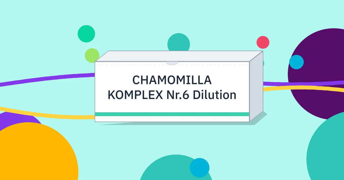 Symbolbild: Packung mit der Aufschrift CHAMOMILLA KOMPLEX Nr.6 Dilution (PZN 01909913) – Verfügbarkeit und Bezug in Apotheken in Frankfurt am Main