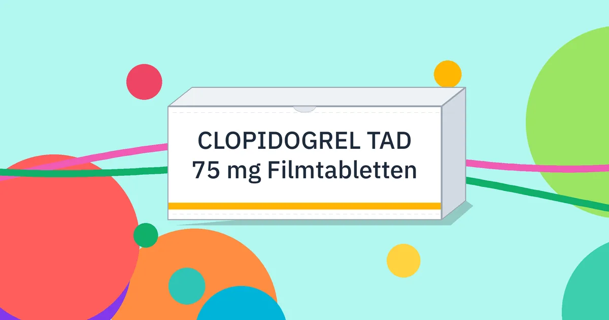 Symbolbild: Packung mit der Aufschrift CLOPIDOGREL TAD 75 mg Filmtabletten (PZN 07784772) – Verfügbarkeit und Bezug in Apotheken in Frankfurt am Main