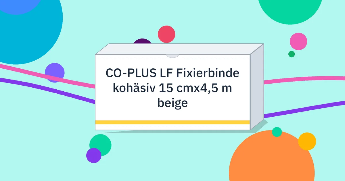 Symbolbild: Packung mit der Aufschrift CO-PLUS LF Fixierbinde kohäsiv 15 cmx4,5 m beige (PZN 19177706) – Verfügbarkeit und Bezug in Apotheken in Frankfurt am Main