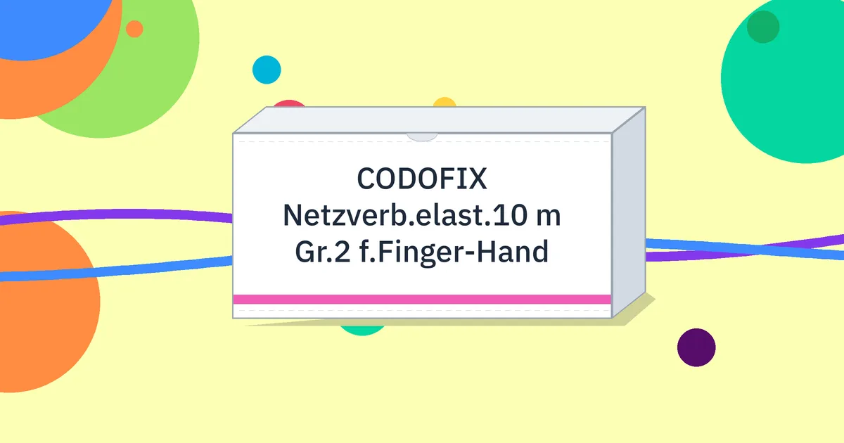 Symbolbild: Packung mit der Aufschrift CODOFIX Netzverb.elast.10 m Gr.2 f.Finger-Hand (PZN 13598039) – Verfügbarkeit und Bezug in Apotheken in Frankfurt am Main