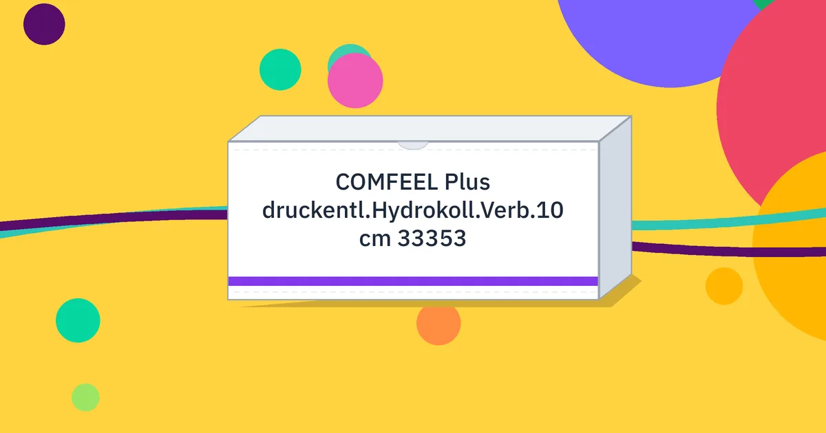 Symbolbild: Packung mit der Aufschrift COMFEEL Plus druckentl.Hydrokoll.Verb.10 cm 33353 (PZN 13197984) – Verfügbarkeit und Bezug in Apotheken in Frankfurt am Main