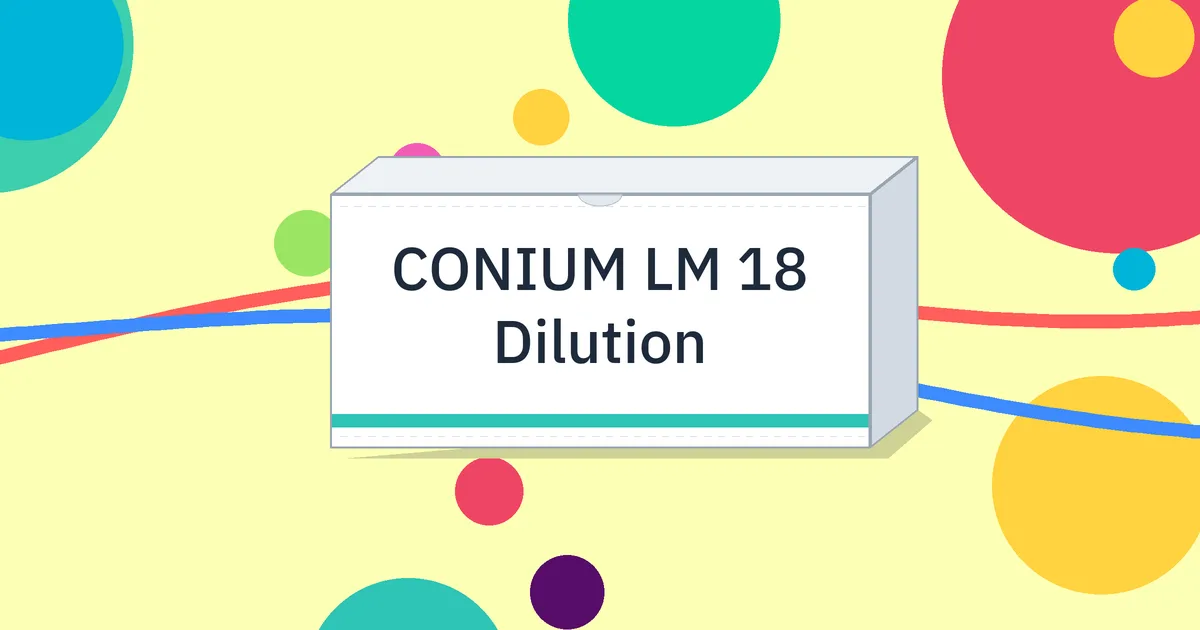 Symbolbild: Packung mit der Aufschrift CONIUM LM 18 Dilution (PZN 02601726) – Verfügbarkeit und Bezug in Apotheken in Frankfurt am Main