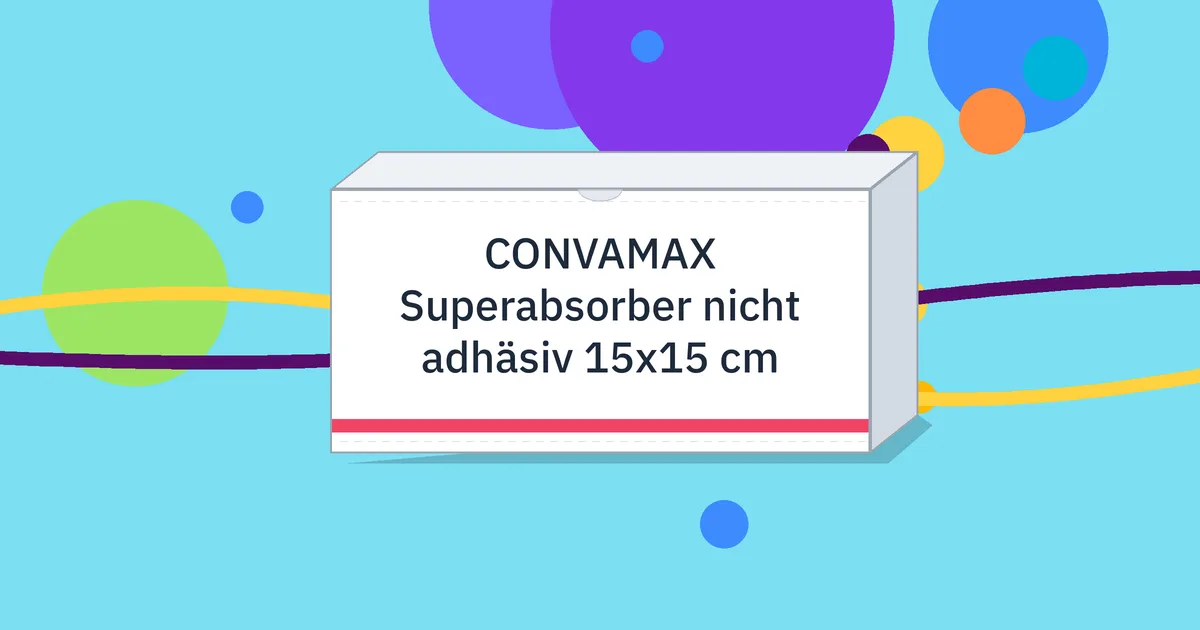 Symbolbild: Packung mit der Aufschrift CONVAMAX Superabsorber nicht adhäsiv 15x15 cm (PZN 18758884) – Verfügbarkeit und Bezug in Apotheken in Frankfurt am Main