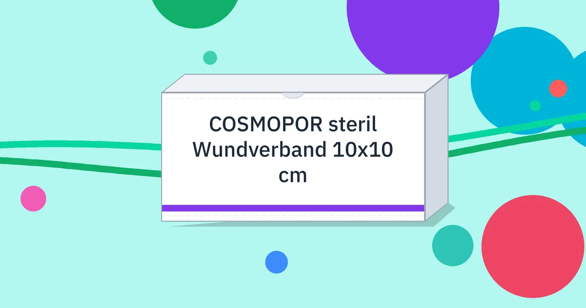 Symbolbild: Packung mit der Aufschrift COSMOPOR steril Wundverband 10x10 cm (PZN 20307634) – Verfügbarkeit und Bezug in Apotheken in Frankfurt am Main
