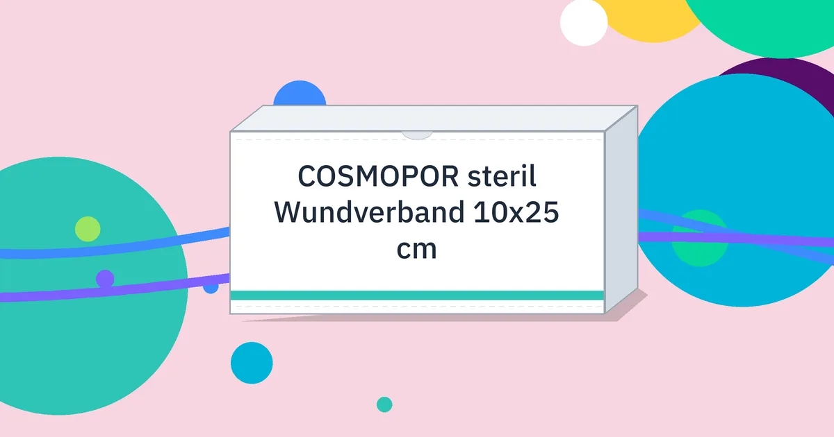 Symbolbild: Packung mit der Aufschrift COSMOPOR steril Wundverband 10x25 cm (PZN 18715395) – Verfügbarkeit und Bezug in Apotheken in Frankfurt am Main