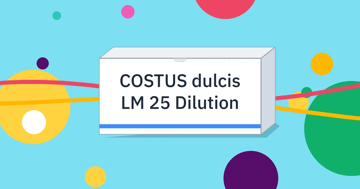 Symbolbild: Packung mit der Aufschrift COSTUS dulcis LM 25 Dilution (PZN 13455067) – Verfügbarkeit und Bezug in Apotheken in Frankfurt am Main