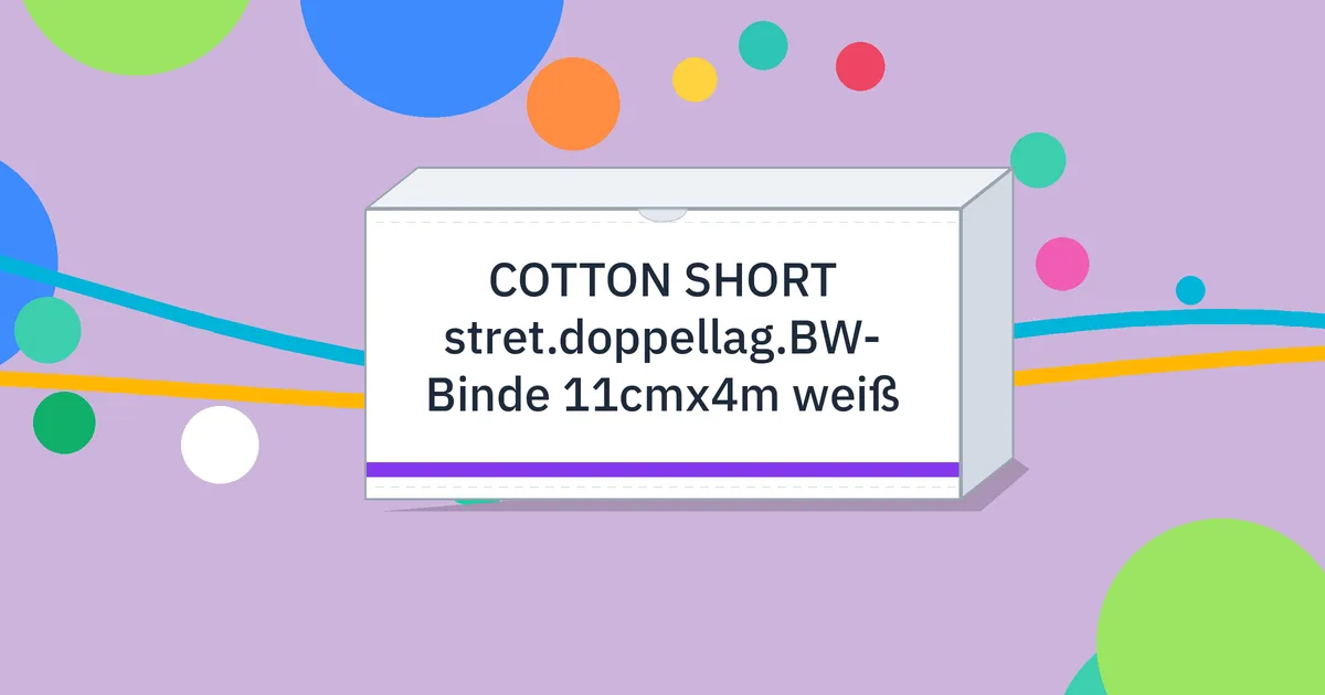 Symbolbild: Packung mit der Aufschrift COTTON SHORT stret.doppellag.BW-Binde 11cmx4m weiß (PZN 19742684) – Verfügbarkeit und Bezug in Apotheken in Frankfurt am Main