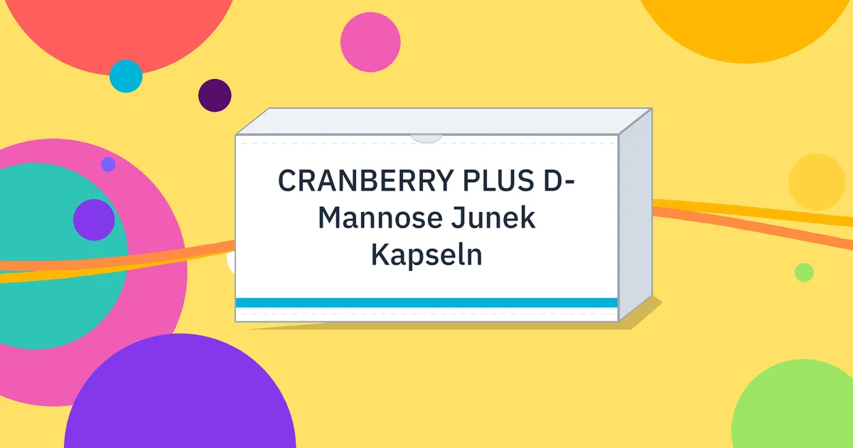 Symbolbild: Packung mit der Aufschrift CRANBERRY PLUS D-Mannose Junek Kapseln (PZN 15656887) – Verfügbarkeit und Bezug in Apotheken in Frankfurt am Main