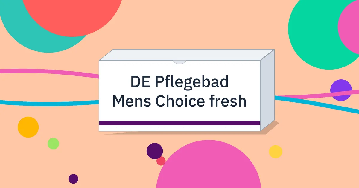 Symbolbild: Packung mit der Aufschrift DE Pflegebad Mens Choice fresh (PZN 16697173) – Verfügbarkeit und Bezug in Apotheken in Frankfurt am Main
