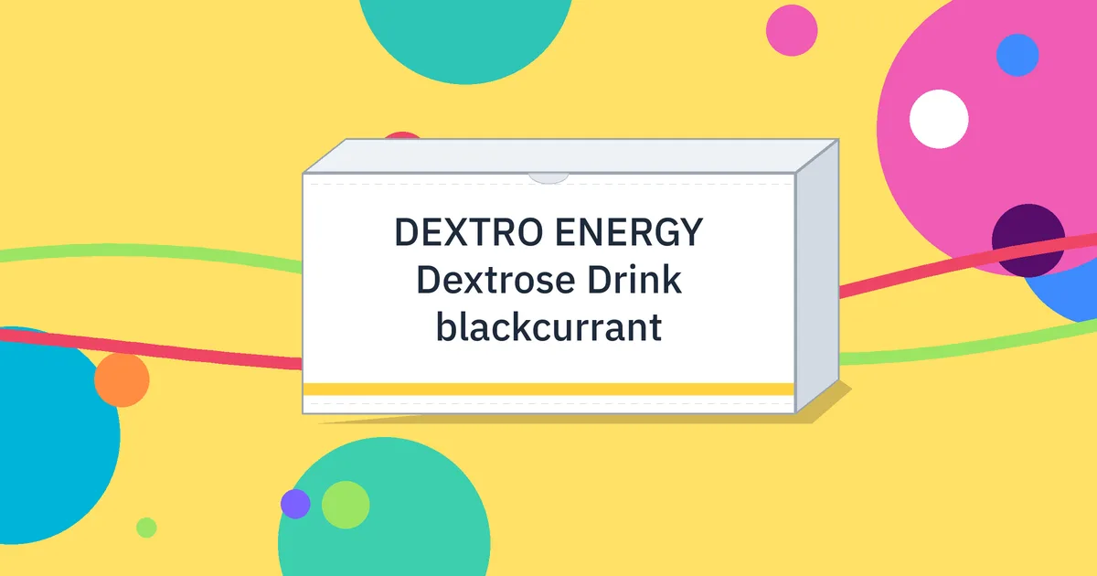 Symbolbild: Packung mit der Aufschrift DEXTRO ENERGY Dextrose Drink blackcurrant (PZN 18368947) – Verfügbarkeit und Bezug in Apotheken in Frankfurt am Main