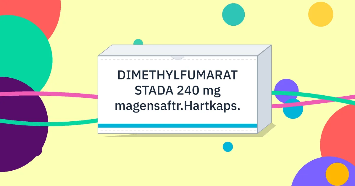 Symbolbild: Packung mit der Aufschrift DIMETHYLFUMARAT STADA 240 mg magensaftr.Hartkaps. (PZN 18135048) – Verfügbarkeit und Bezug in Apotheken in Frankfurt am Main