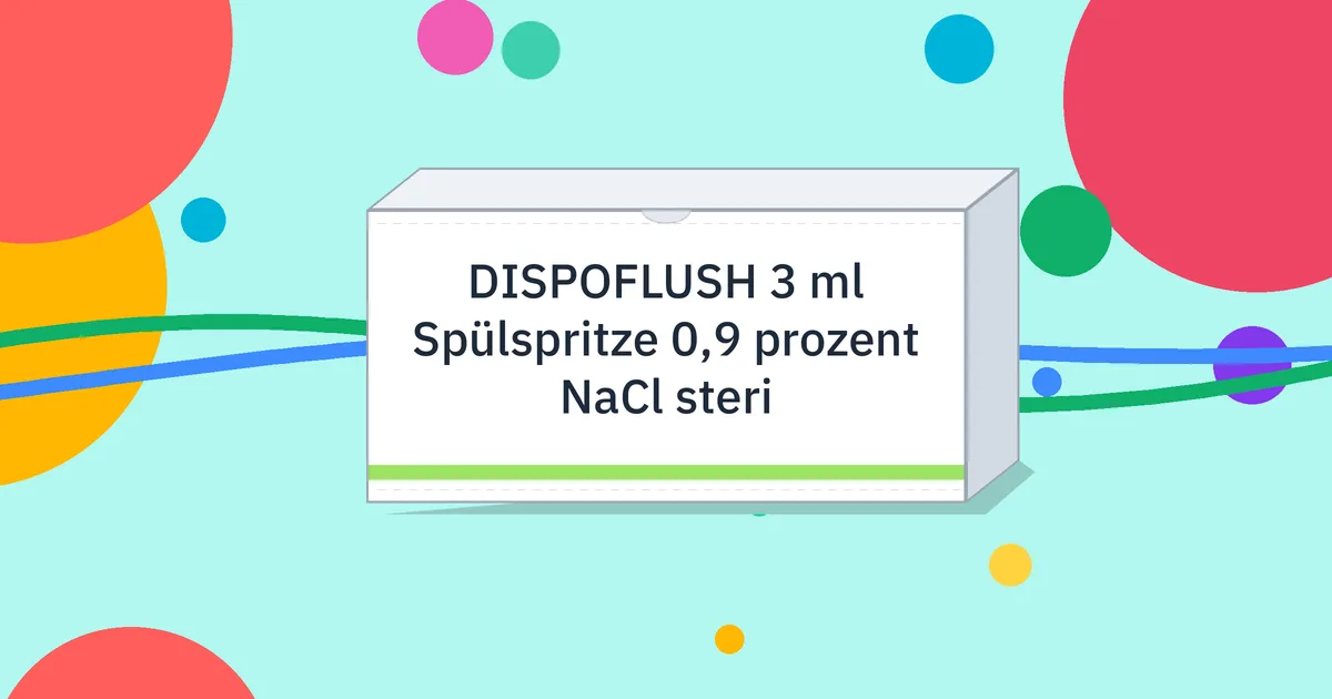Symbolbild: Packung mit der Aufschrift DISPOFLUSH 3 ml Spülspritze 0,9 prozent NaCl steri (PZN 18060103) – Verfügbarkeit und Bezug in Apotheken in Frankfurt am Main