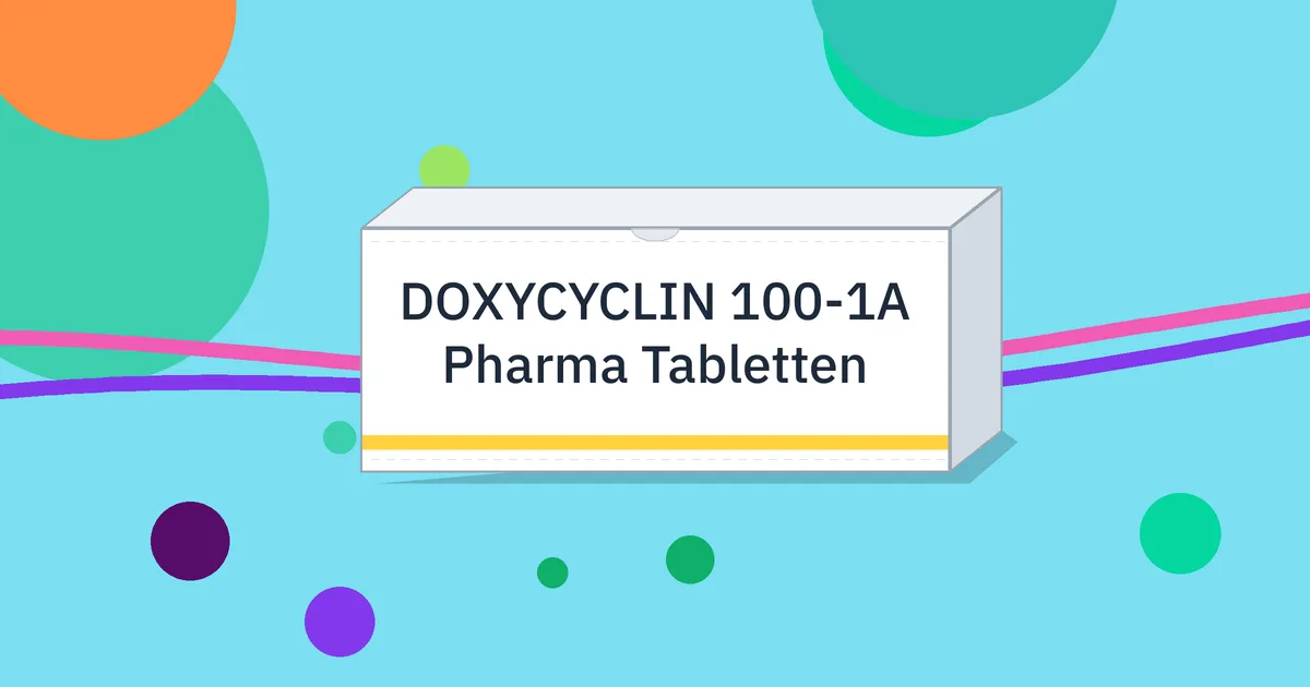 Symbolbild: Packung mit der Aufschrift DOXYCYCLIN 100-1A Pharma Tabletten (PZN 06437011) – Verfügbarkeit und Bezug in Apotheken in Frankfurt am Main