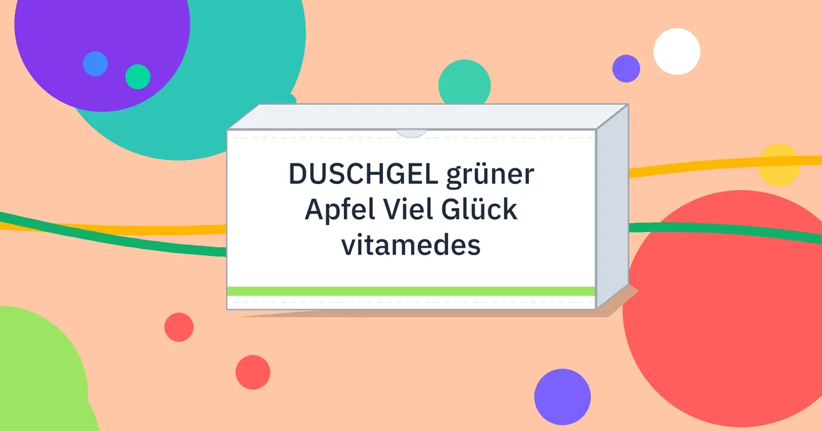 Symbolbild: Packung mit der Aufschrift DUSCHGEL grüner Apfel Viel Glück vitamedes (PZN 19998685) – Verfügbarkeit und Bezug in Apotheken in Frankfurt am Main
