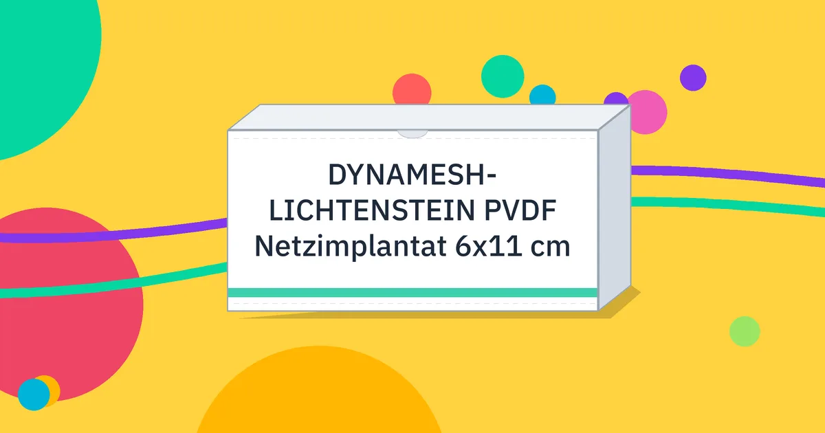 Symbolbild: Packung mit der Aufschrift DYNAMESH-LICHTENSTEIN PVDF Netzimplantat 6x11 cm (PZN 19372678) – Verfügbarkeit und Bezug in Apotheken in Frankfurt am Main