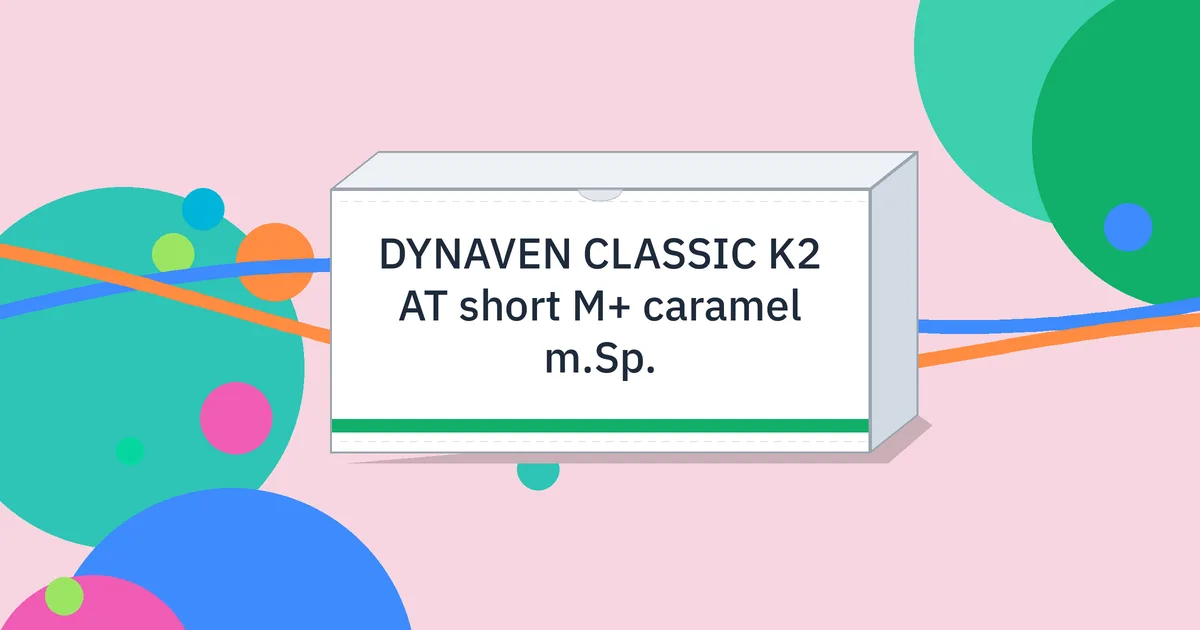 Symbolbild: Packung mit der Aufschrift DYNAVEN CLASSIC K2 AT short M+ caramel m.Sp. (PZN 18419395) – Verfügbarkeit und Bezug in Apotheken in Frankfurt am Main