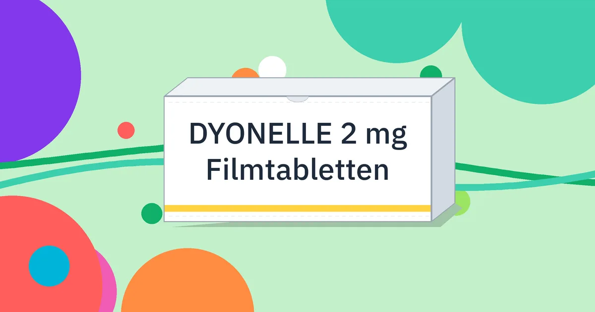 Symbolbild: Packung mit der Aufschrift DYONELLE 2 mg Filmtabletten (PZN 16140708) – Verfügbarkeit und Bezug in Apotheken in Frankfurt am Main