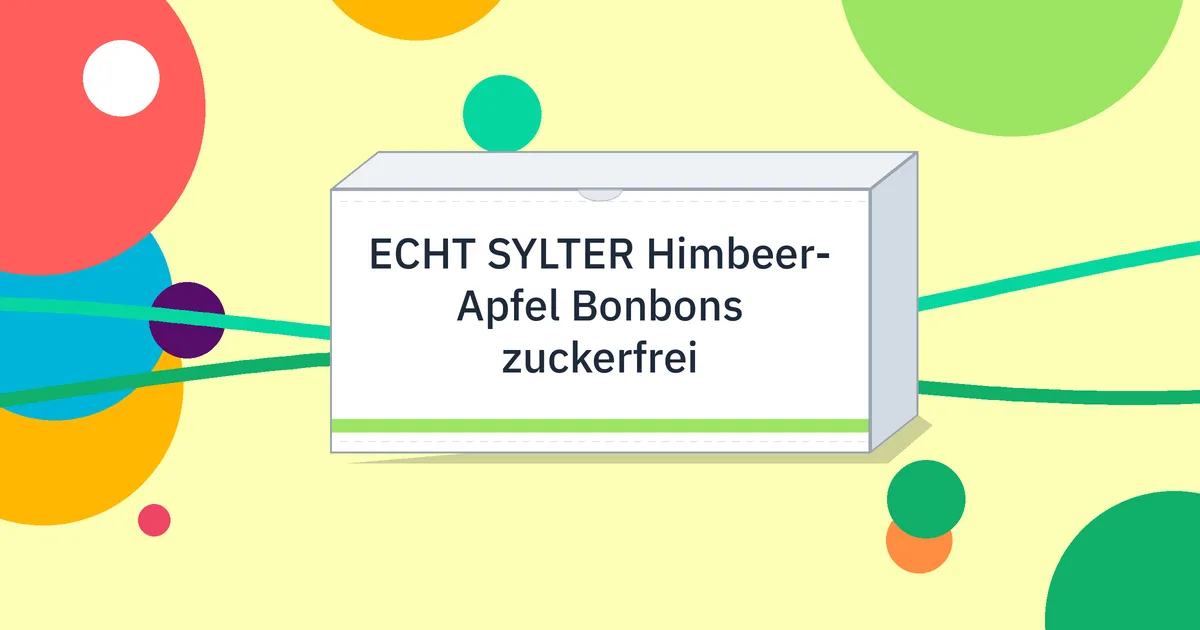 Symbolbild: Packung mit der Aufschrift ECHT SYLTER Himbeer-Apfel Bonbons zuckerfrei (PZN 00264816) – Verfügbarkeit und Bezug in Apotheken in Frankfurt am Main