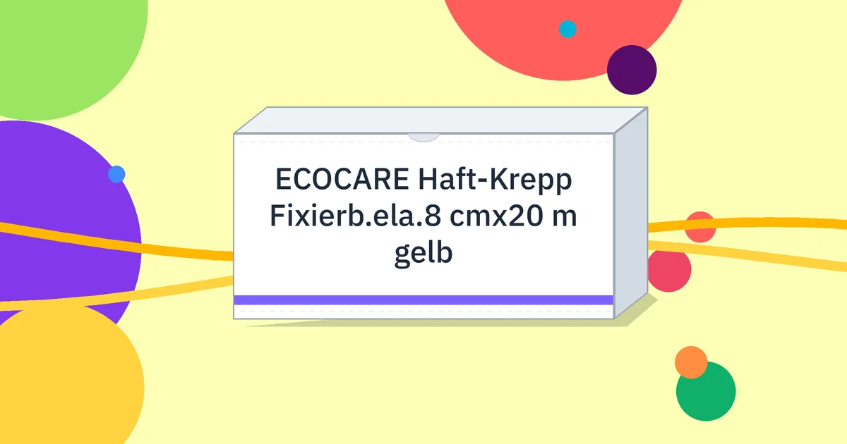 Symbolbild: Packung mit der Aufschrift ECOCARE Haft-Krepp Fixierb.ela.8 cmx20 m gelb (PZN 11518817) – Verfügbarkeit und Bezug in Apotheken in Frankfurt am Main