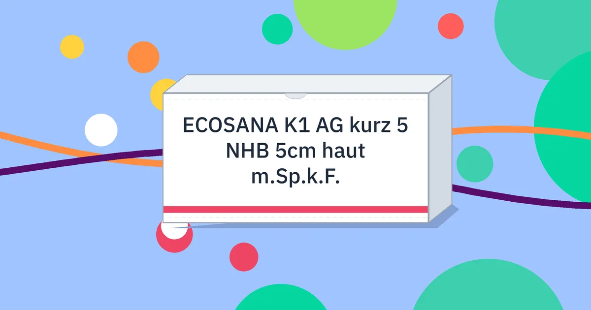 Symbolbild: Packung mit der Aufschrift ECOSANA K1 AG kurz 5 NHB 5cm haut m.Sp.k.F. (PZN 04729347) – Verfügbarkeit und Bezug in Apotheken in Frankfurt am Main