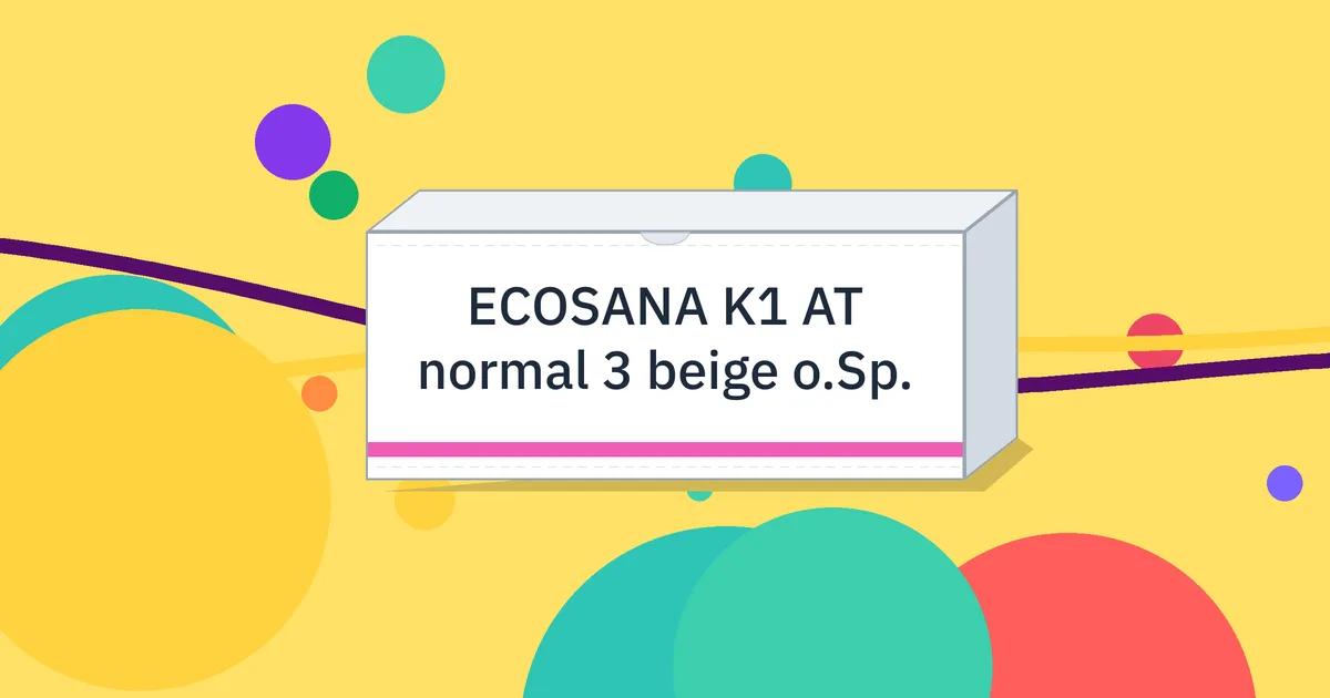 Symbolbild: Packung mit der Aufschrift ECOSANA K1 AT normal 3 beige o.Sp. (PZN 04731580) – Verfügbarkeit und Bezug in Apotheken in Frankfurt am Main