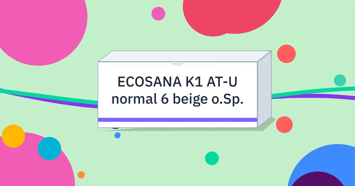 Symbolbild: Packung mit der Aufschrift ECOSANA K1 AT-U normal 6 beige o.Sp. (PZN 04734851) – Verfügbarkeit und Bezug in Apotheken in Frankfurt am Main