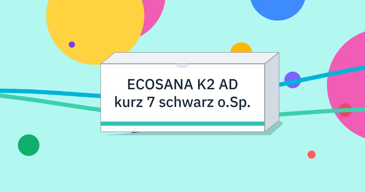 Symbolbild: Packung mit der Aufschrift ECOSANA K2 AD kurz 7 schwarz o.Sp. (PZN 01361705) – Verfügbarkeit und Bezug in Apotheken in Frankfurt am Main