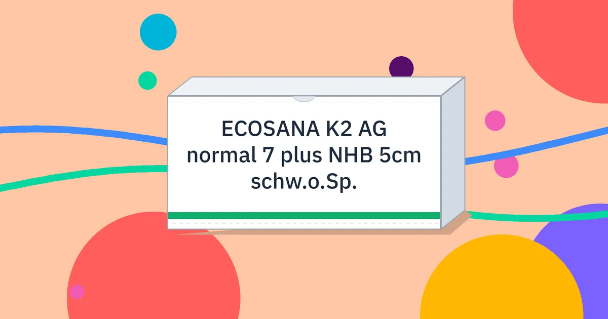 Symbolbild: Packung mit der Aufschrift ECOSANA K2 AG normal 7 plus NHB 5cm schw.o.Sp. (PZN 01530444) – Verfügbarkeit und Bezug in Apotheken in Frankfurt am Main