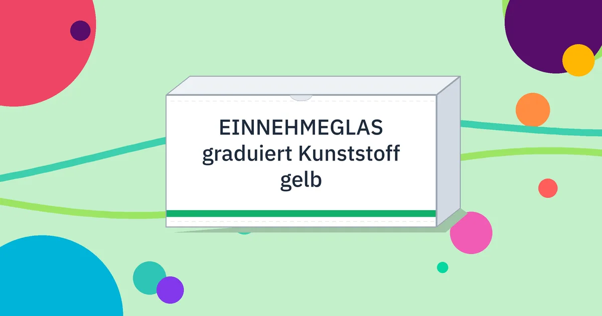 Symbolbild: Packung mit der Aufschrift EINNEHMEGLAS graduiert Kunststoff gelb (PZN 10947901) – Verfügbarkeit und Bezug in Apotheken in Frankfurt am Main