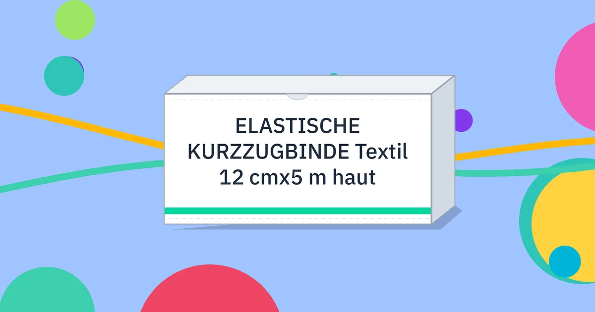 Symbolbild: Packung mit der Aufschrift ELASTISCHE KURZZUGBINDE Textil 12 cmx5 m haut (PZN 10406766) – Verfügbarkeit und Bezug in Apotheken in Frankfurt am Main
