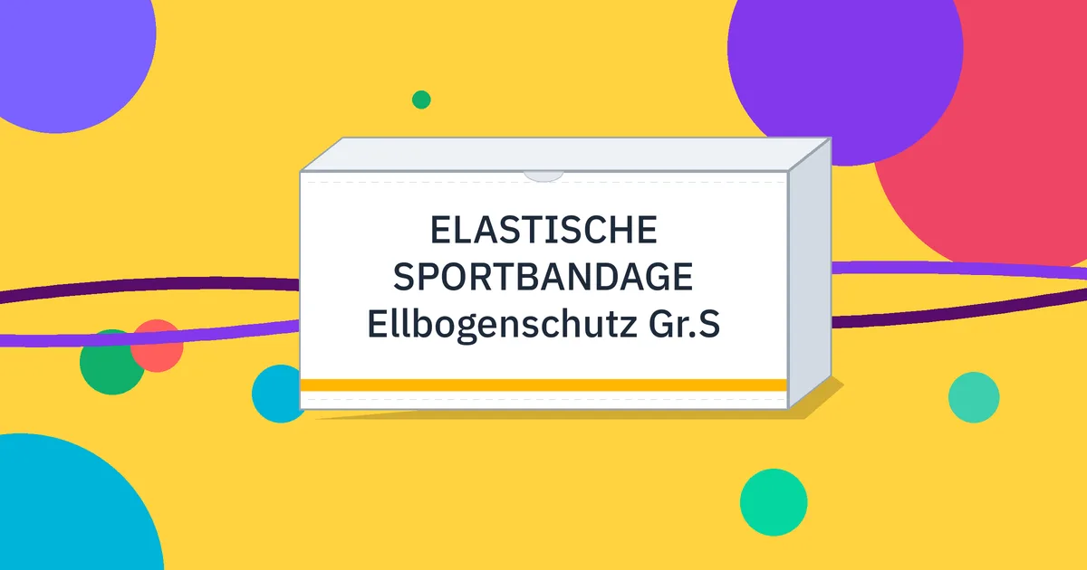Symbolbild: Packung mit der Aufschrift ELASTISCHE SPORTBANDAGE Ellbogenschutz Gr.S (PZN 15249981) – Verfügbarkeit und Bezug in Apotheken in Frankfurt am Main