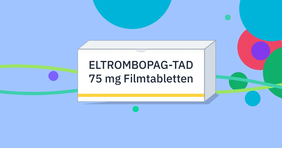 Symbolbild: Packung mit der Aufschrift ELTROMBOPAG-TAD 75 mg Filmtabletten (PZN 19878900) – Verfügbarkeit und Bezug in Apotheken in Frankfurt am Main