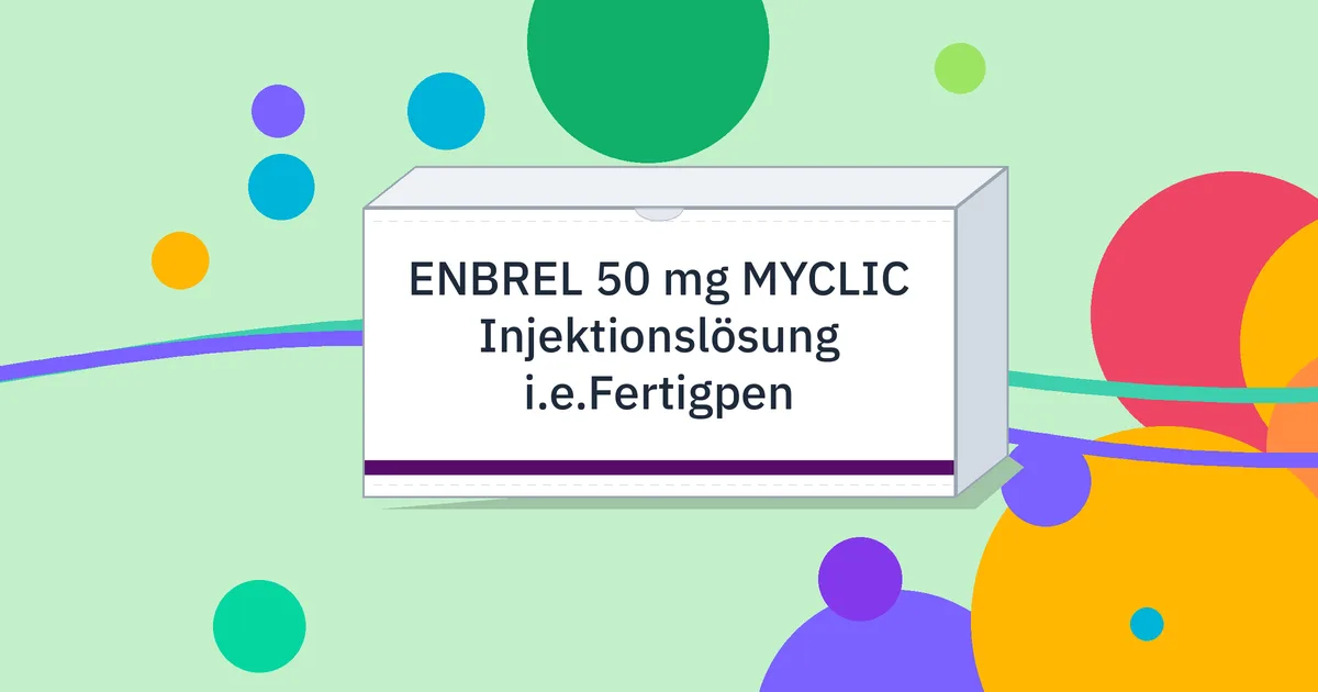 Symbolbild: Packung mit der Aufschrift ENBREL 50 mg MYCLIC Injektionslösung i.e.Fertigpen (PZN 13243767) – Verfügbarkeit und Bezug in Apotheken in Frankfurt am Main